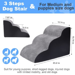 Dog Stairs for Small Dogs,3 Steps Cat Steps for High Bed or Couch,Non-Slip Dog Ramp with Removable Washable Cover,15.74’’ High,for Small Pets, Older Dogs, Cats with Joint Pain