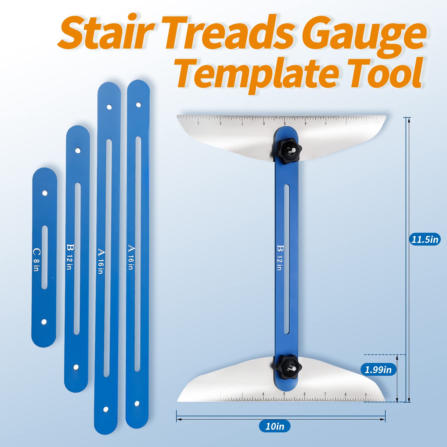 Wondgo Stair Tread Gauge Template Tool - Solid Metal Stair Fixture for Precise Angle and Length Measurement, Suitable for Stairs, Risers, Shelves, and Shelf Marking Tools for Cutting Dry Walls (Blue).