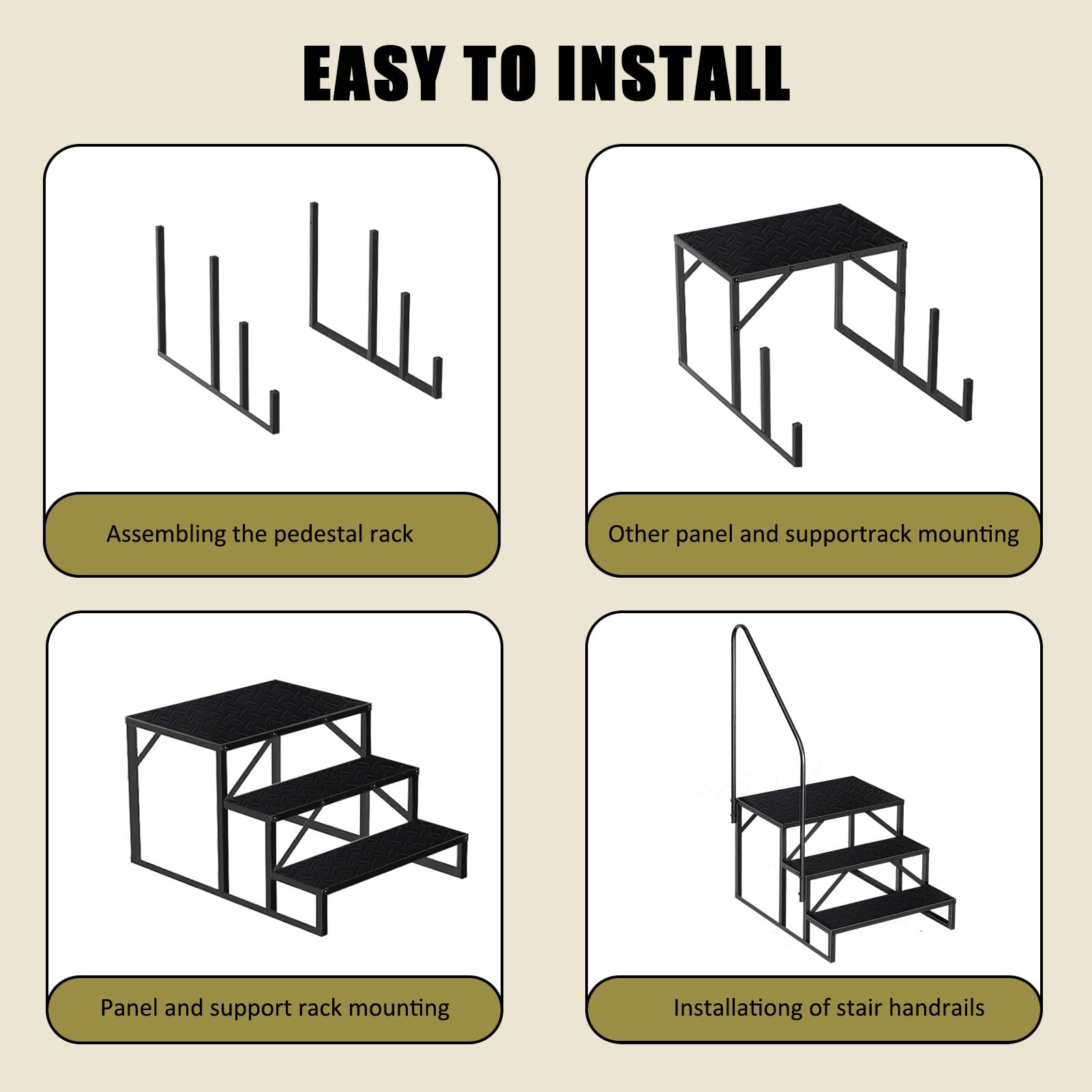 Step Ladder, Step Stool with Handle, Heavy Duty Pool Ladder Above Ground 660Lbs, Camper Steps Outdoor Steps RV Stairs for Reaching High, Portable Home Stairs for Travel Trailer (3 Step, Single Handle)