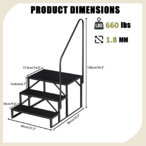 Step Ladder, Step Stool with Handle, Heavy Duty Pool Ladder Above Ground 660Lbs, Camper Steps Outdoor Steps RV Stairs for Reaching High, Portable Home Stairs for Travel Trailer (3 Step, Single Handle)