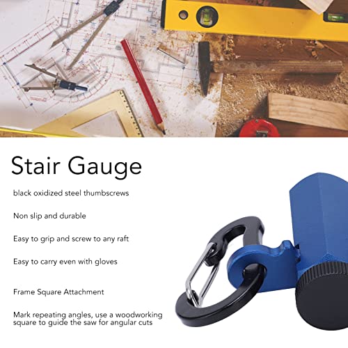 Stair Gauges for Framing Square, Tall Stair Gauges, Aluminum Stair Stringer Layout Tool, Non Slip Framing Square Stops with Holder Stair Stringer Tool for Circular Saw Rip Guide(Blue)