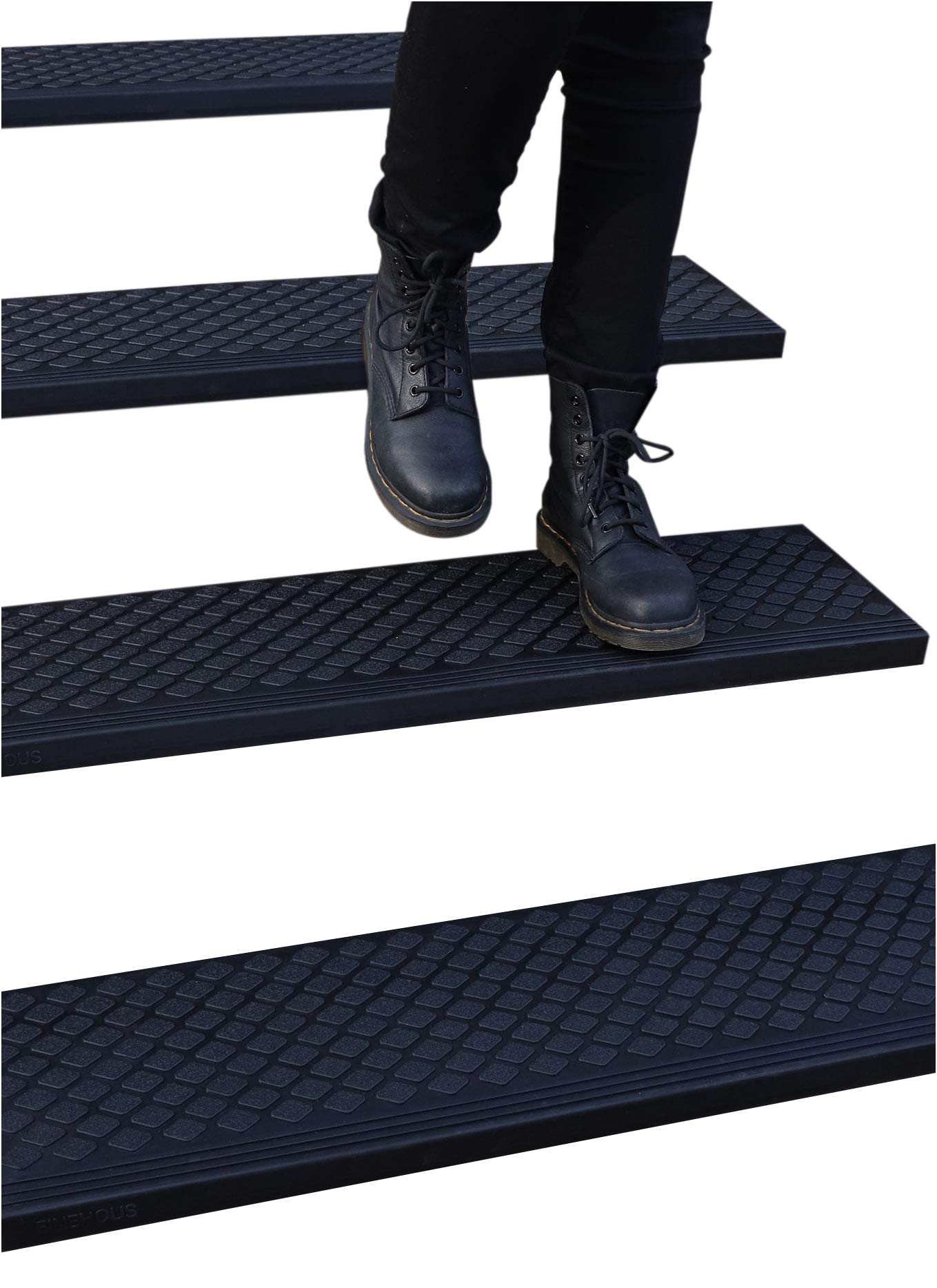 FINEHOUS Rubber Stair Treads Non-Slip Outdoor 48"x10" (4-Pack) – Anti-Slip Step Mat with Nosing