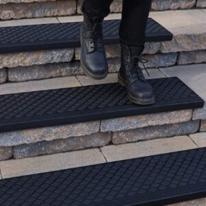 FINEHOUS Rubber Stair Treads Non-Slip Outdoor 48"x10" (4-Pack) – Anti-Slip Step Mat with Nosing