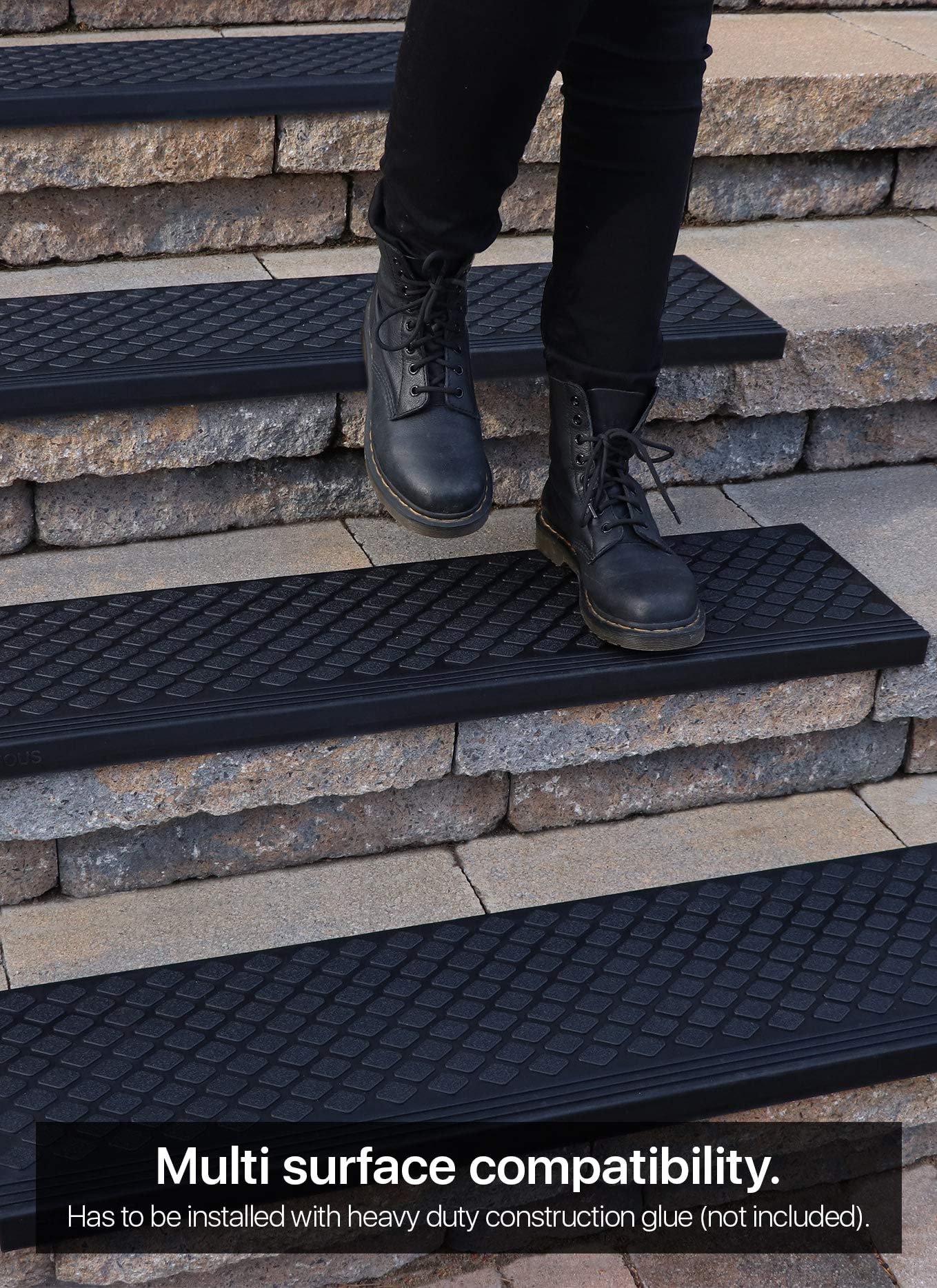 FINEHOUS Rubber Stair Treads Non-Slip Outdoor 48"x10" (4-Pack) – Anti-Slip Step Mat with Nosing