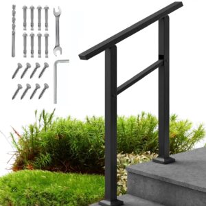 hand rails for outdoor steps,2 step stair handrail & indoor stair railing kit，black railings for outdoor steps and hand rails for seniors for porch railing & deck hand rail(1-2 step)