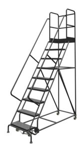 tri-arc kdsr109246-d2 9-step 20" deep top steel rolling industrial & warehouse ladder with handrails, 24" wide perforated tread