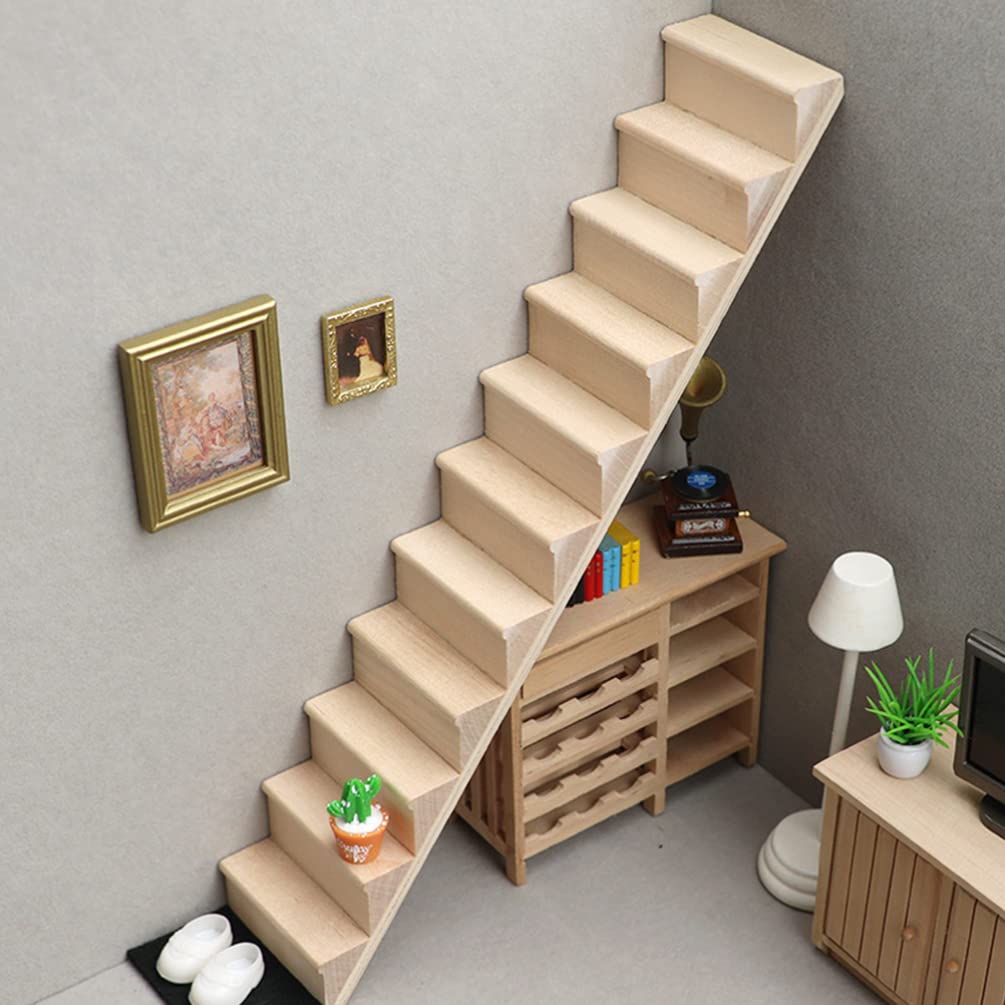 Toyvian Doll House Stairs Landscape Layout Props Miniature Staircase Mini House Stairs Model Home Décor Stairs Statues Wood Stairs Mini Stair Step Mini Houses Wooden Furniture Small Stairs