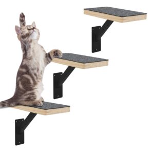 purife cat climbing steps for wall (pack of 3) -sturdy metal support cat wall steps, wall floating shelves, indoor cat wall furniture & perch, cat hammock bed, cat ladder stairs-easy to install