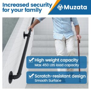 Muzata 1ft Staircase Handrail Black Pipe Handrail Door Barn Pull Handle Grab Bar Steps Hand Rail Galvanized Steel Industrial Style, HW24 BBG