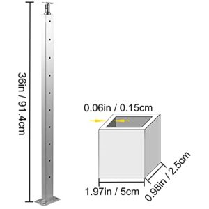 VEVOR Cable Railing Post Level Deck Stair Post 36 x 0.98 x 1.97" Cable Handrail Post Stainless Steel Wire Drawing Deck Railing Pre-Drilled Pickets with Mounting Bracket Stair Railing Kit Silver