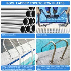 4pcs Pool Ladder Escutcheon, Stainless Steel Escutcheons Plates Pool Escutcheon Replacement Cover Fits for 1.9 Inch Inner Diameter Tubing Pool Handrail Cover Ladders for Inground Pools Accessories