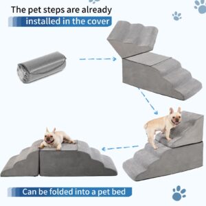 SuleeMat 28 Inch High Dog Stairs & Steps for High Bed, Extra Wide 6 Tier Pet stairs, Dog Couch/Ramps for Small Dogs, Injured Pets or Older Dogs to Get On Bed, Pet Steps with Handle and Washable Cover