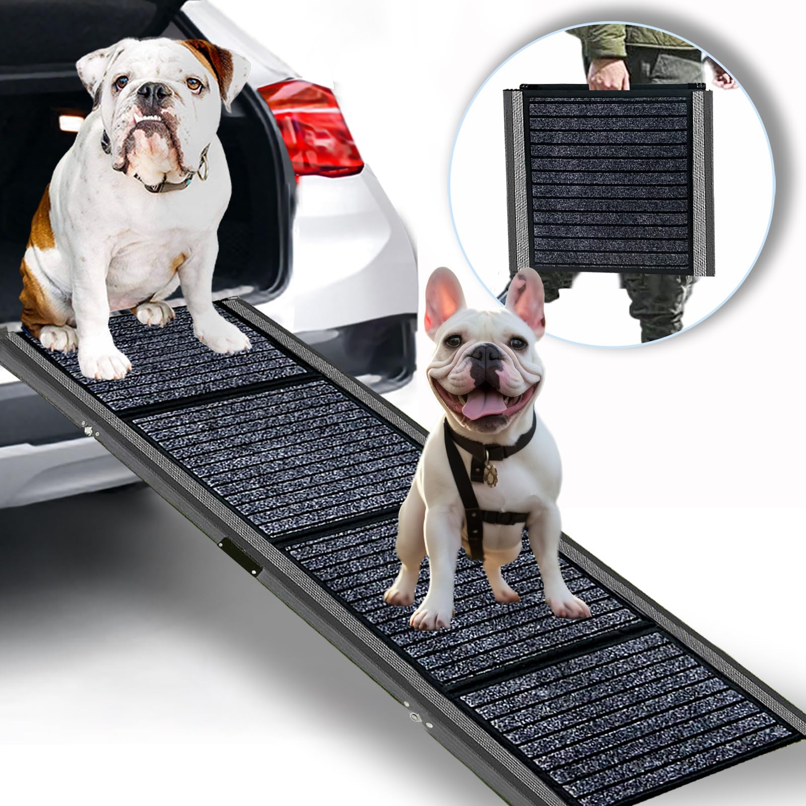 VEMJO Dog Ramp for Car SUV Truck Folding in Four-Fold Pet Ramp Dog Car Ramp Dog Stairs Cat Ramp Portable Dog Steps for Bed for Small Medium and Large Dogs Supports to 200lbs (Dark Grey)