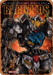 anime metal poster gundams figure poster metal tin sign gundam barbatos wall art decor tin sign-8x12inch