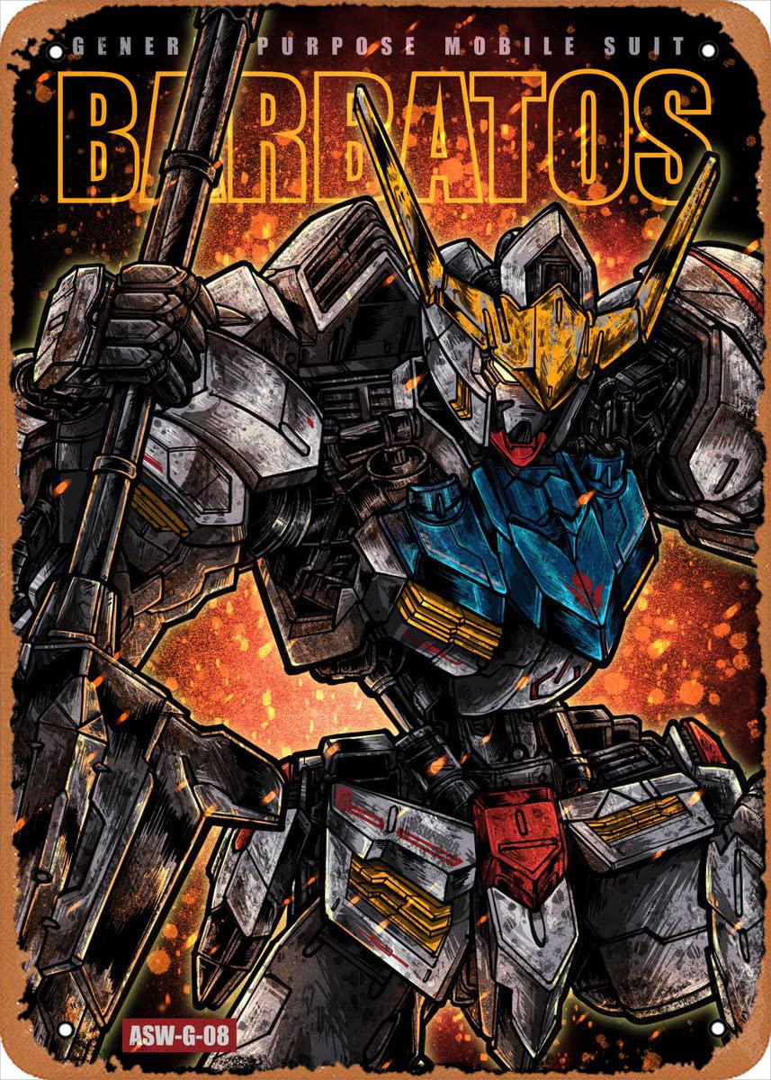 Anime Metal Poster Gundams figure poster metal tin sign Gundam Barbatos Wall Art Decor Tin Sign-8x12inch