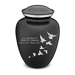 geturns - embrace doves urns for human ashes, cremation urns for adult ashes men & women, cremation urn for home, vault, or niche, 200 cu. in., custom single engraving, charcoal