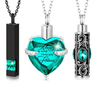 3 pieces cremation urn necklace for ashes keepsake cremation jewelry vertical bar zircon crystal urn necklace urn stainless steel memorial pendant for women men loved ones (light blue zircon)