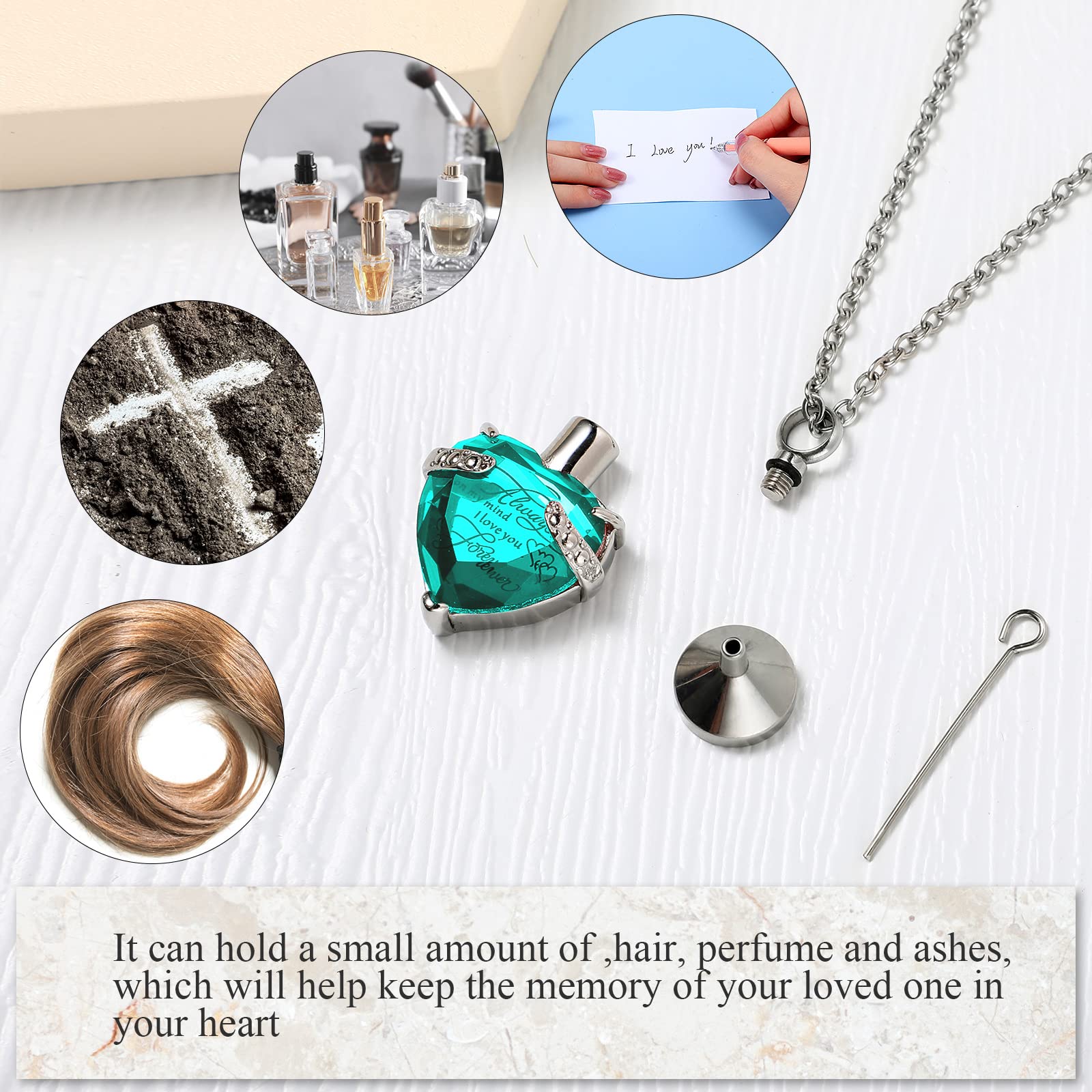 3 Pieces Cremation Urn Necklace for Ashes Keepsake Cremation Jewelry Vertical Bar Zircon Crystal Urn Necklace Urn Stainless Steel Memorial Pendant for Women Men Loved Ones (Light Blue Zircon)