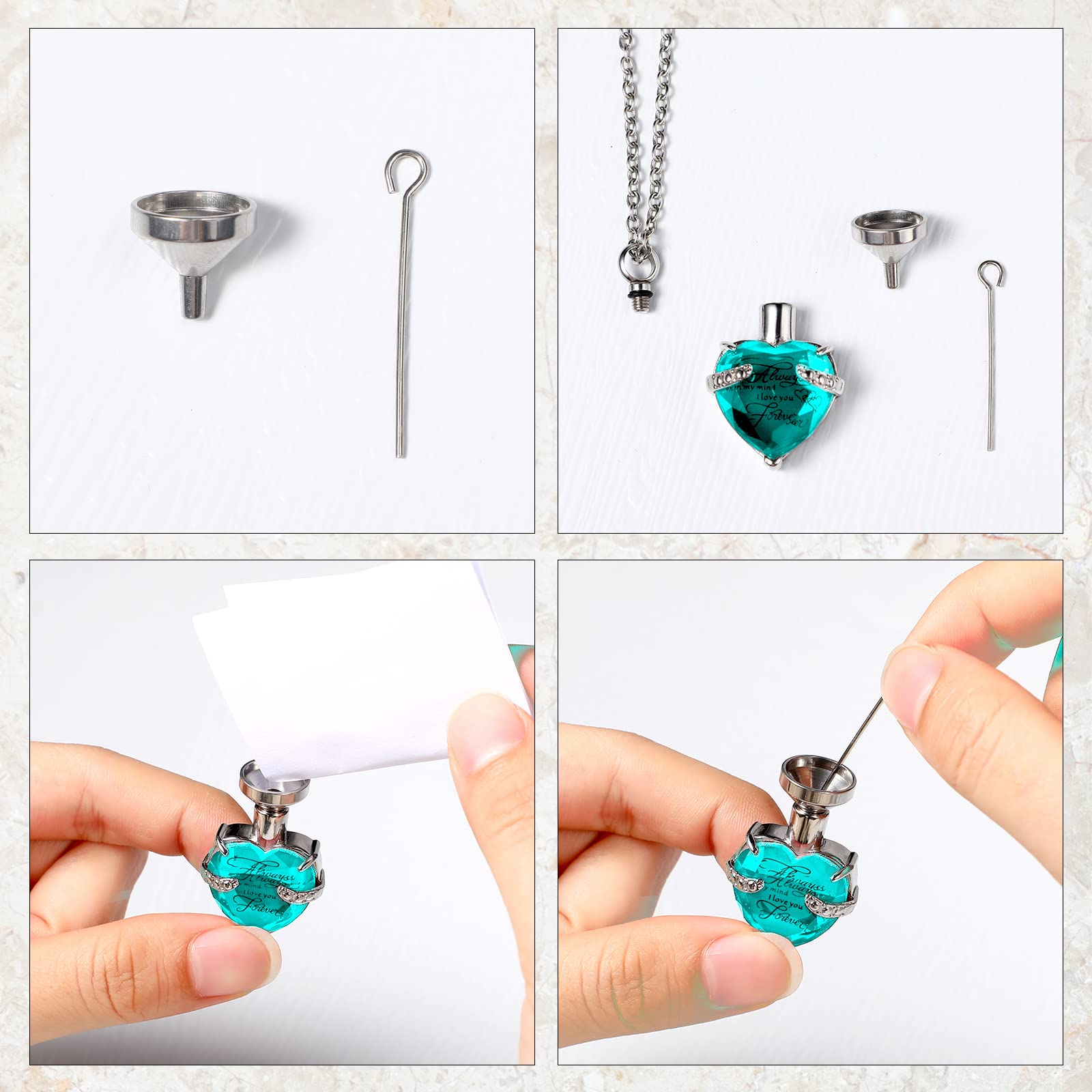 3 Pieces Cremation Urn Necklace for Ashes Keepsake Cremation Jewelry Vertical Bar Zircon Crystal Urn Necklace Urn Stainless Steel Memorial Pendant for Women Men Loved Ones (Light Blue Zircon)