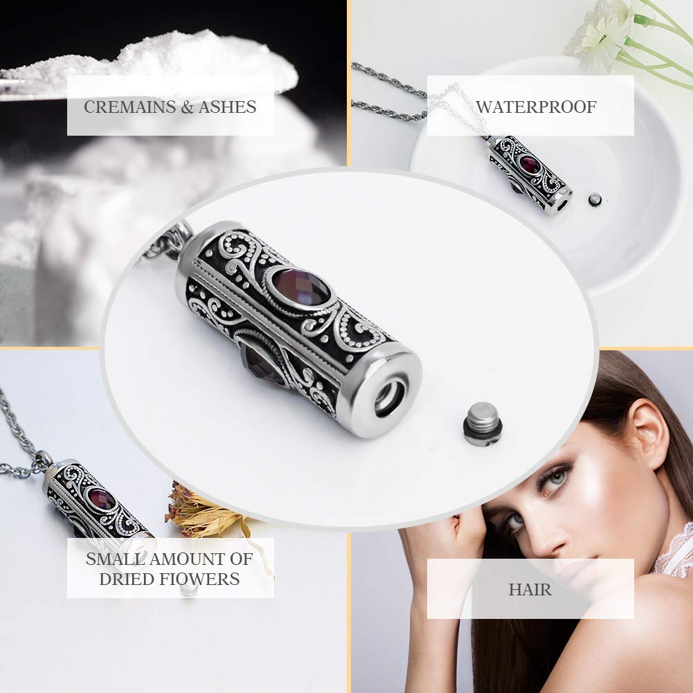 XIUDA Crystal Cremation Urn Necklace for Ashes Keepsake Stainless Steel Memorial Pendant with Flower