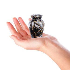 Keepsake Urn | Marble Finish Keepsake Cremation Urn for Ashes | Metal Sharing Urn for Human or Pets Ashes | Mini Memorial Urn with Velvet Bag (Luxury Black)