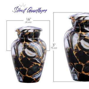 Keepsake Urn | Marble Finish Keepsake Cremation Urn for Ashes | Metal Sharing Urn for Human or Pets Ashes | Mini Memorial Urn with Velvet Bag (Luxury Black)