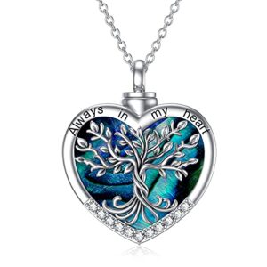 toupop heart tree of life urn necklace for ashes sterling silver abalone shell tree of life cremation jewelry w/funnel filler memorial jewelry gifts for women girls