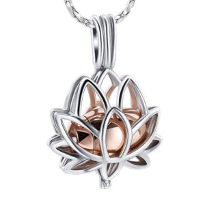 imrsanl cremation jewelry for ashes - lotus flower ashes pendant necklace with mini keepsake urn memorial ash jewelry (rose gold)