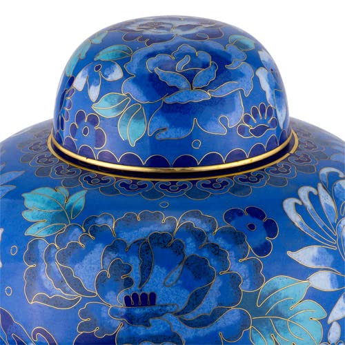 Azure Blue Cloisonne Cremation Urn for Ashes, Metal, Blue Enameled Urn, Adult Sized Cremation Urn, 9.5 Inches High