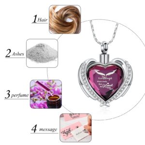 Imrsanl Cremation Jewelry Angel Wing Heart Urn Pendant Necklaces for Women Crystals Urns for Human Ashes Memorial Locket Keepsake Ashes Jewelry (Wings-Purple)