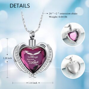 Imrsanl Cremation Jewelry Angel Wing Heart Urn Pendant Necklaces for Women Crystals Urns for Human Ashes Memorial Locket Keepsake Ashes Jewelry (Wings-Purple)