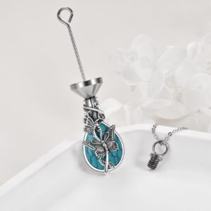 MONGAS Butterfly Urn Necklace for Ashes Sterling Silver Teardrop Turquoise Cremation Jewelry for Women