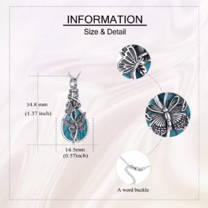 MONGAS Butterfly Urn Necklace for Ashes Sterling Silver Teardrop Turquoise Cremation Jewelry for Women