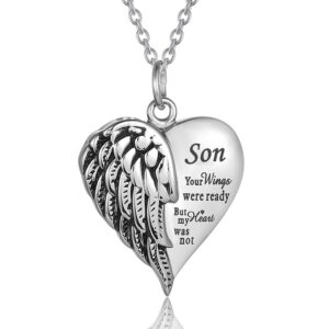 qikafan cremation jewelry for ashes engraved your wings were ready but my heart was not heart urn necklace memorial pendant (tx-son)