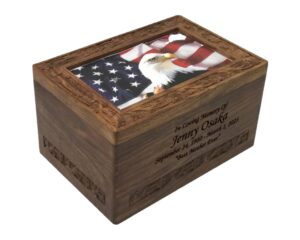 nwa photo cremation urn for human ashes with custom engraving, large wooden funeral cremation urn