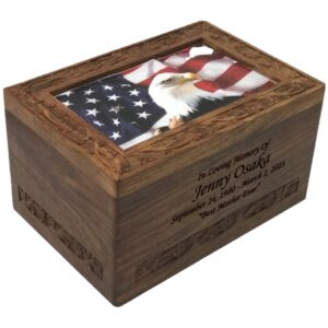 NWA Photo Cremation Urn For Human Ashes with Custom Engraving, Large Wooden Funeral Cremation Urn