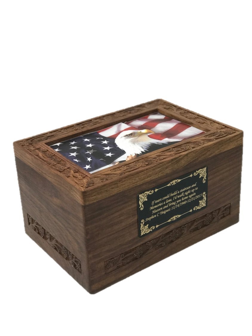 NWA Photo Cremation Urn For Human Ashes with Custom Engraving, Large Wooden Funeral Cremation Urn