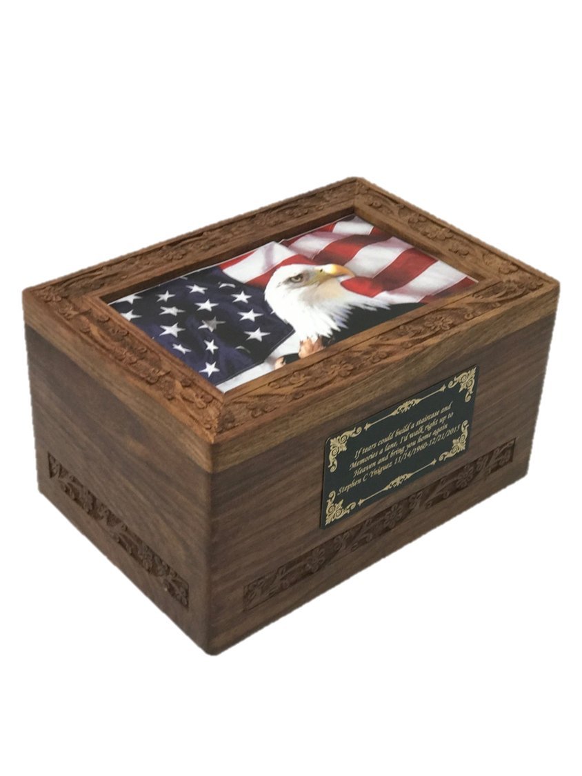 NWA Photo Cremation Urn For Human Ashes with Custom Engraving, Large Wooden Funeral Cremation Urn