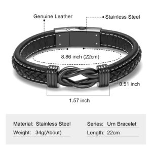 shajwo Cremation Urn Bracelet for Ashes Jewelry for Women Men Infinity Memorial Keepsake Cuff Bangle Leather Bracelet,Black 22cm