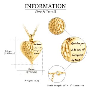 shajwo Cremation Jewelry Angel Wing Heart Urn Necklaces for Ashes Memorial Keepsake Pendant for Women Men,Gold