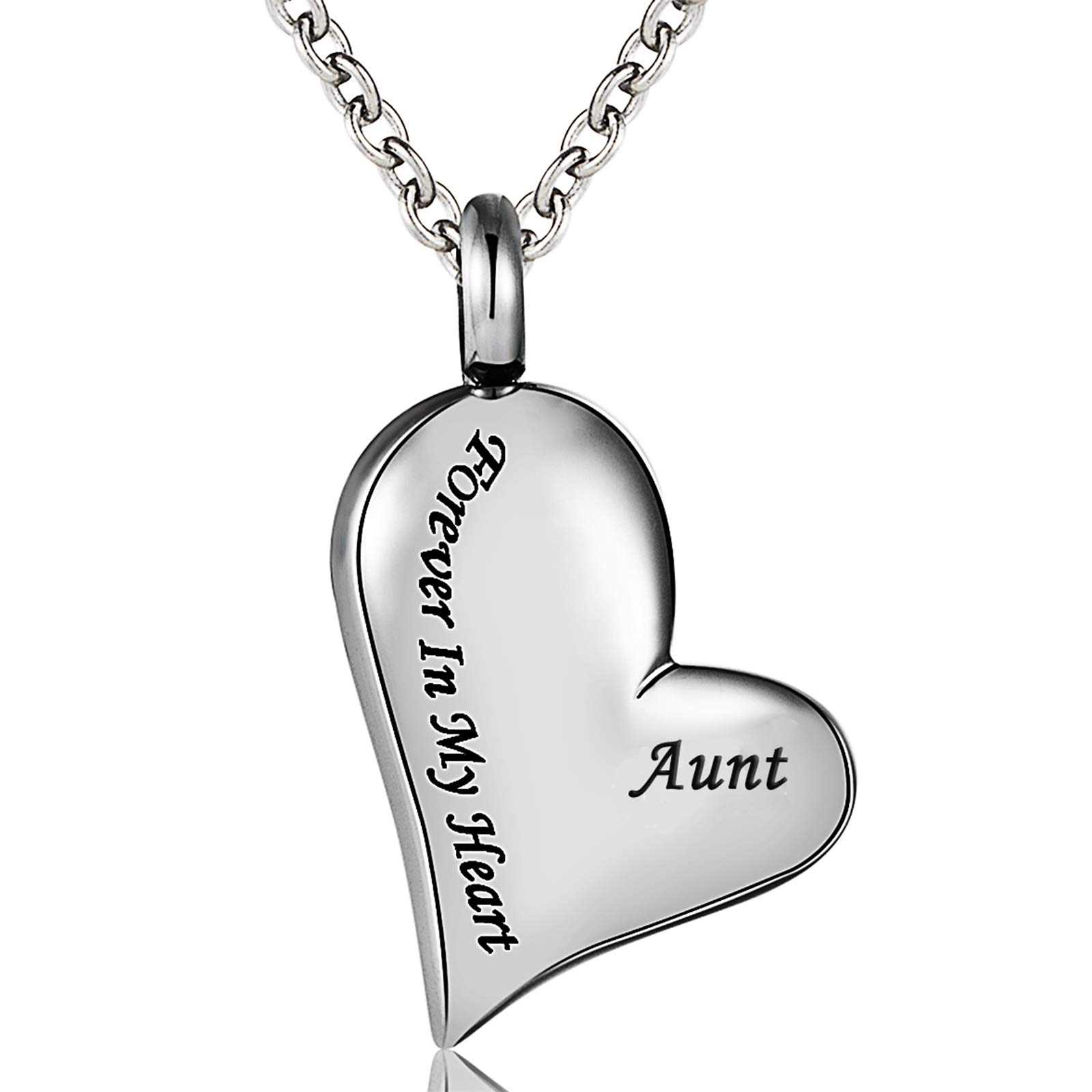 Cremation Urn Necklace Aunt Forever in My Heart Stainless Steel Keepsake Waterproof Memorial Heart Pendant