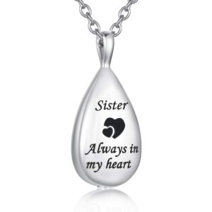 gldz cremation jewelry for ashes,forever in my heart carved locket urns necklace stainless steel keepsake waterproof memorial pendant for mom & dad with filling kit (sister)