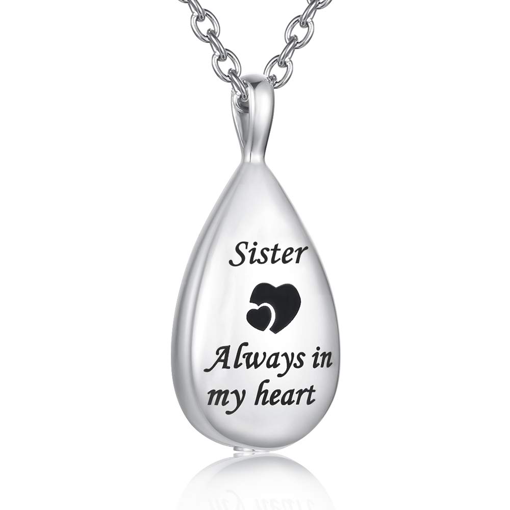 GLDZ Cremation Jewelry for Ashes,Forever in My Heart Carved Locket Urns Necklace Stainless Steel Keepsake Waterproof Memorial Pendant for mom & dad with Filling Kit (Sister)