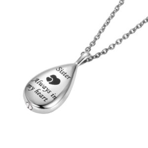 GLDZ Cremation Jewelry for Ashes,Forever in My Heart Carved Locket Urns Necklace Stainless Steel Keepsake Waterproof Memorial Pendant for mom & dad with Filling Kit (Sister)