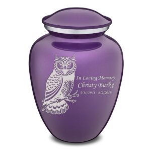 geturns embrace personalized owl adult cremation urn with custom engraving for human ashes for funeral, burial, niche or columbarium cremation – 200 cubic inches – urns for human adult ashes (purple)