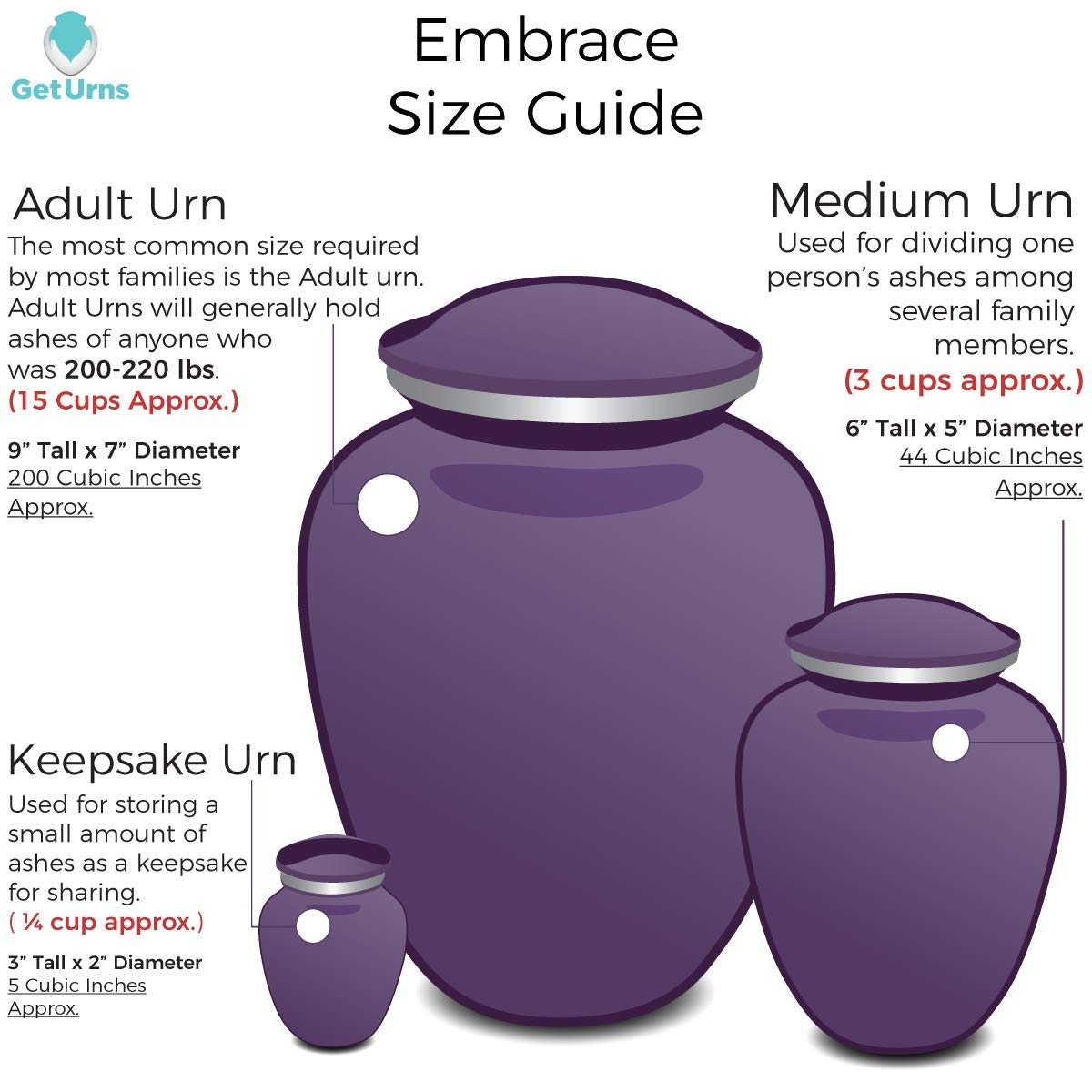 GetUrns Embrace Personalized Owl Adult Cremation Urn with Custom Engraving for Human Ashes for Funeral, Burial, Niche or Columbarium Cremation – 200 Cubic Inches – Urns for Human Adult Ashes (Purple)