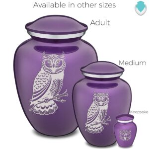 GetUrns Embrace Personalized Owl Adult Cremation Urn with Custom Engraving for Human Ashes for Funeral, Burial, Niche or Columbarium Cremation – 200 Cubic Inches – Urns for Human Adult Ashes (Purple)