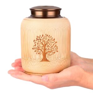 cremation urns for human ashes adult male female,medium urns for human ashes keepsake made of bamboo,decorative urns ash container with tree of life pattern,hold up to 83 cubic inch