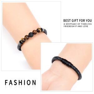 Leather Cremation Memorial Urn Bracelet Lava Stone 316L Stainless Steel Cremation Bangle Keepsake Urn Bracelet for Ashes