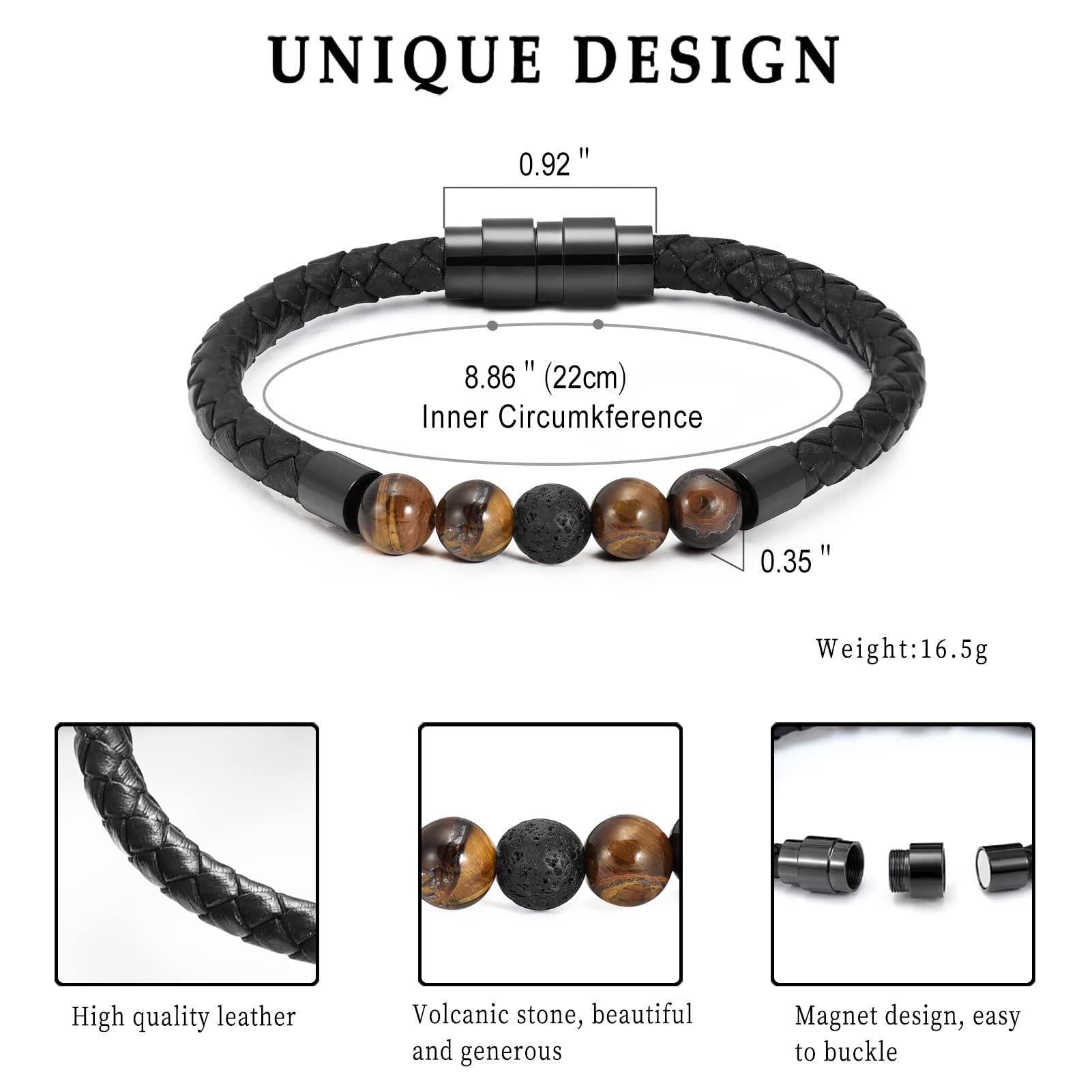 Leather Cremation Memorial Urn Bracelet Lava Stone 316L Stainless Steel Cremation Bangle Keepsake Urn Bracelet for Ashes